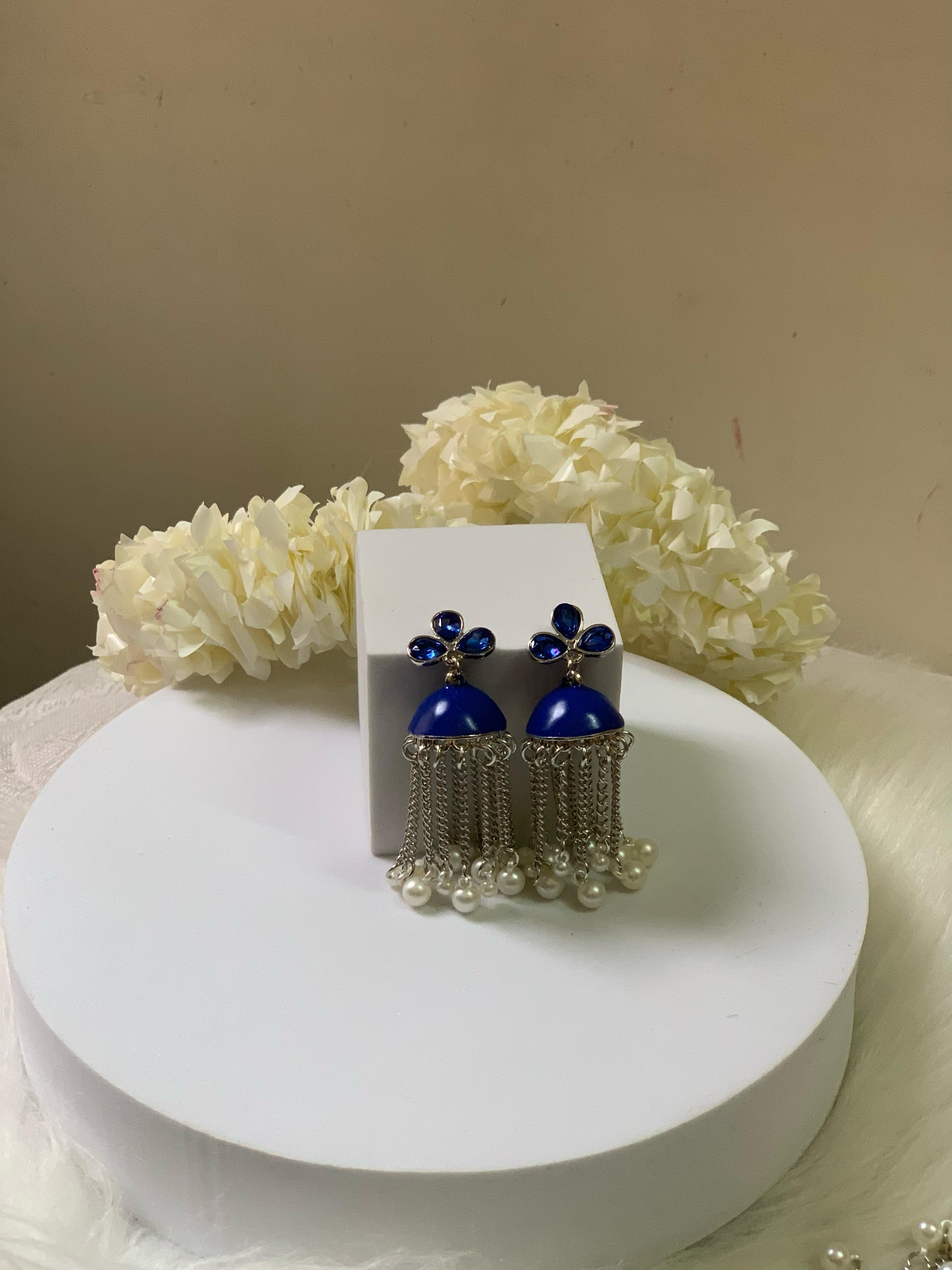 EFS-05 Moti Meena Jhumki - Navy Blue – Mystree Store