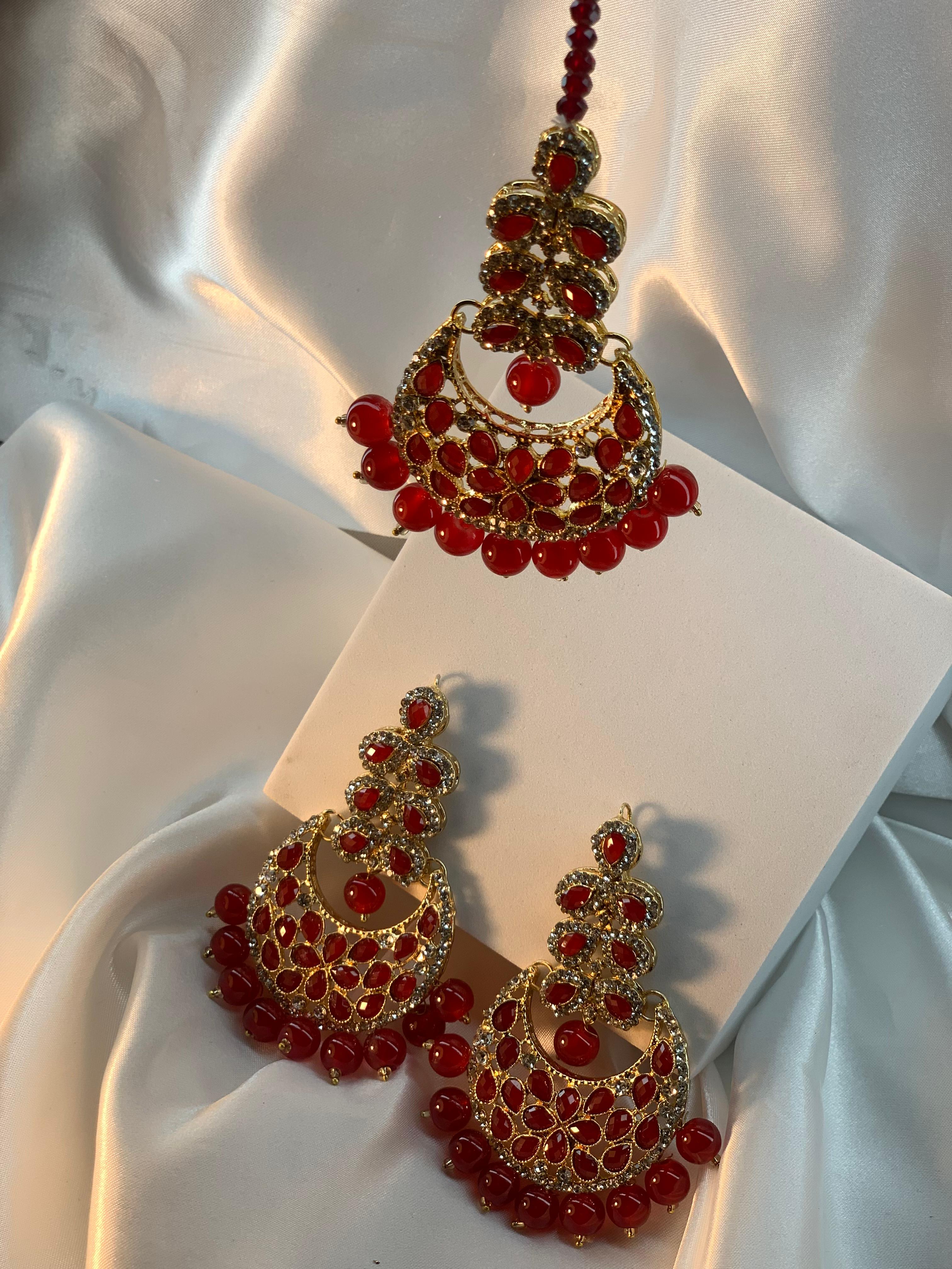 Zahra bindiya and jhumka set - Red – Mystree Store
