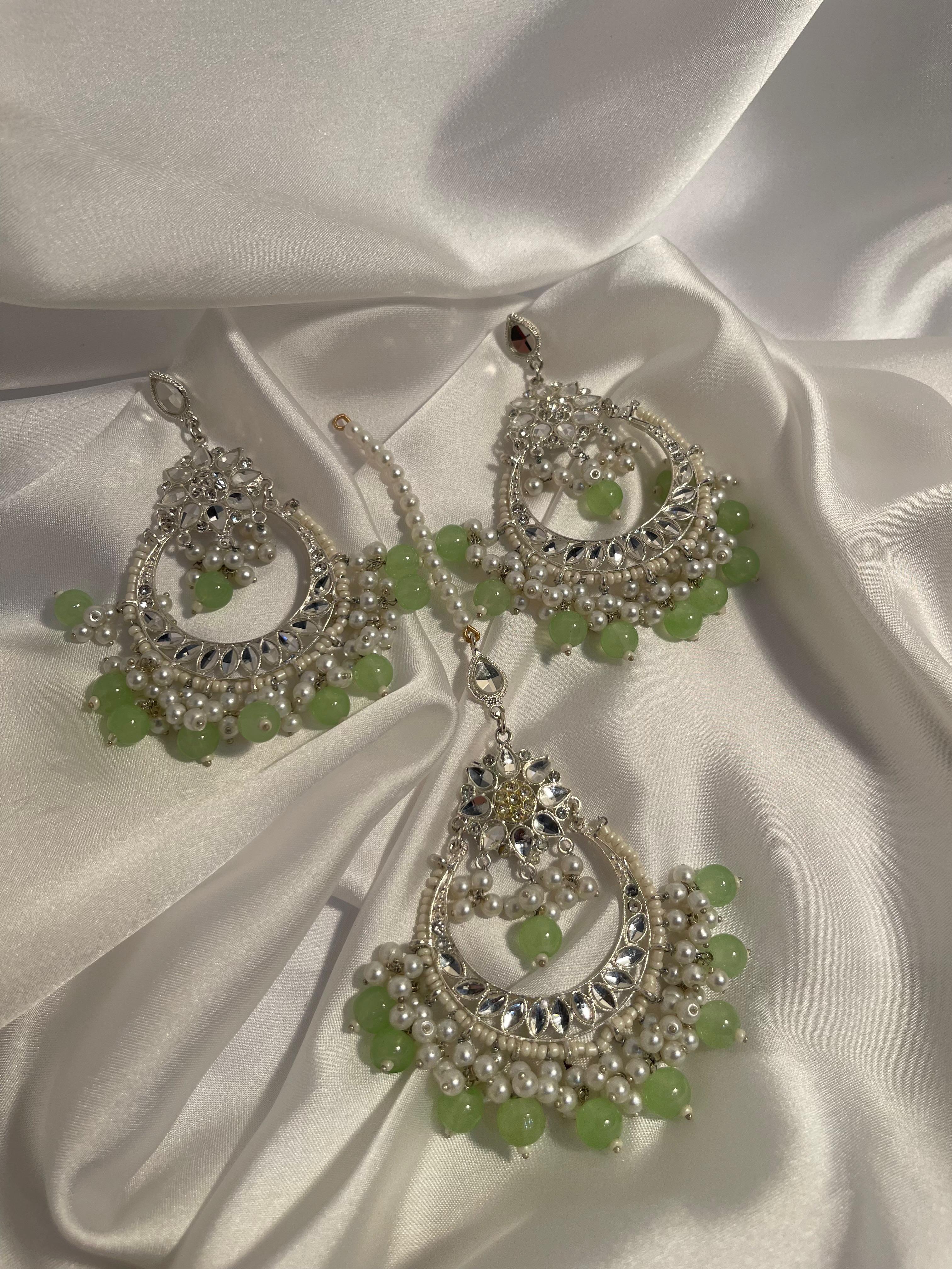Nighat Set - Light Green and sliver – Mystree Store