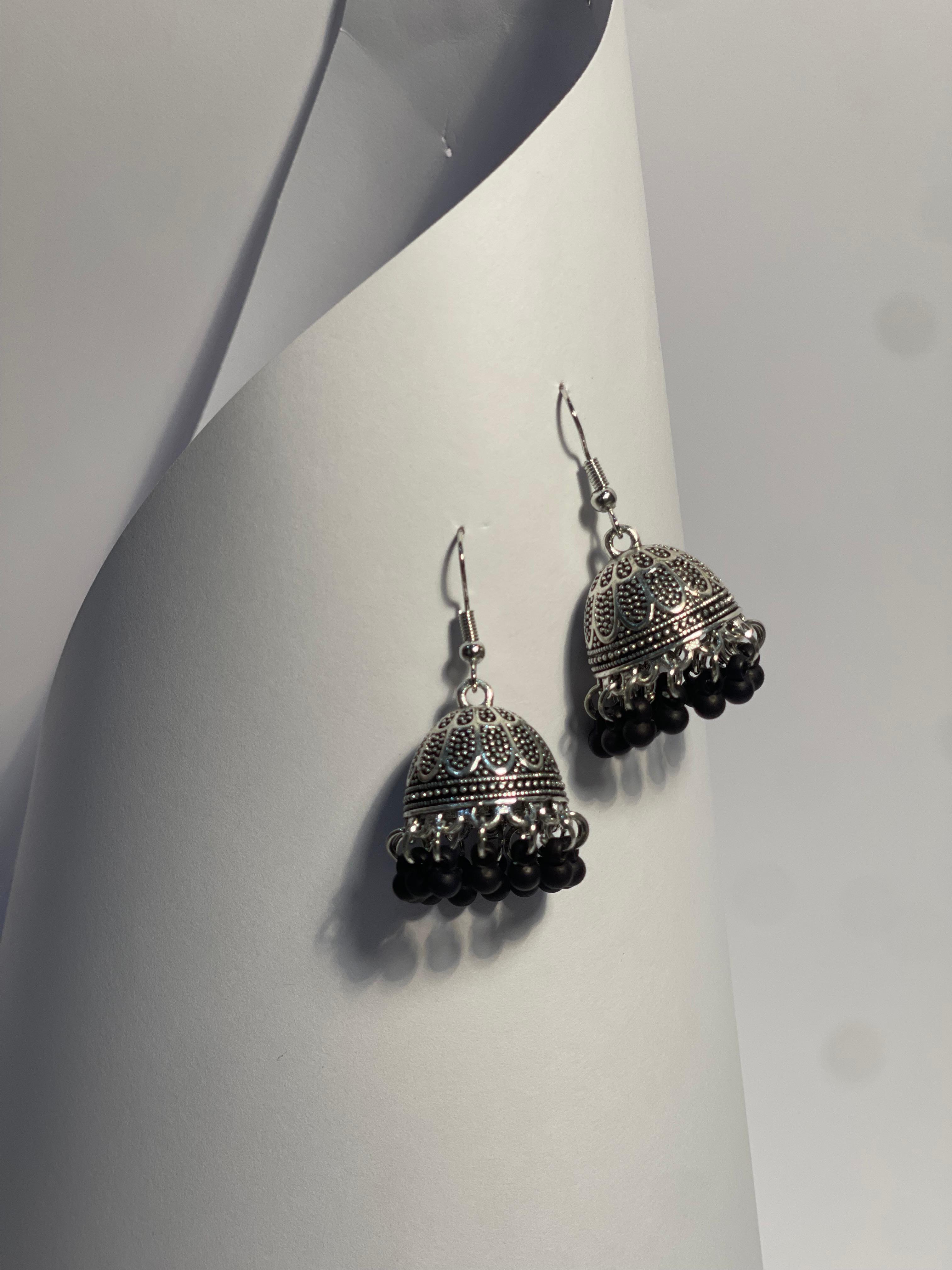 silver katuri jhumki with black beads-(Noor-Bano-Collection) – Mystree ...
