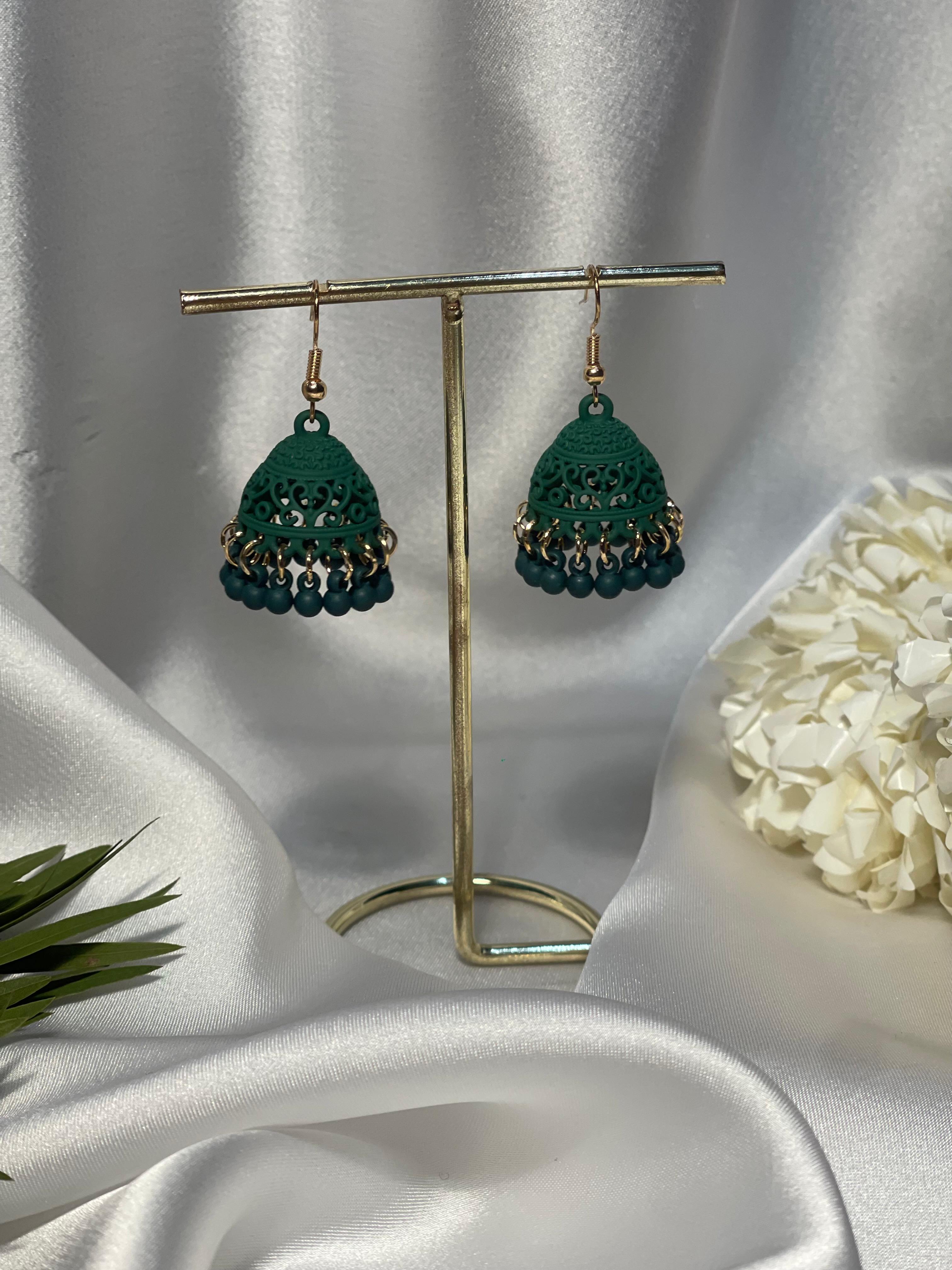 Plain Matt Jhumki-green(Noor-Bano-Collection) – Mystree Store