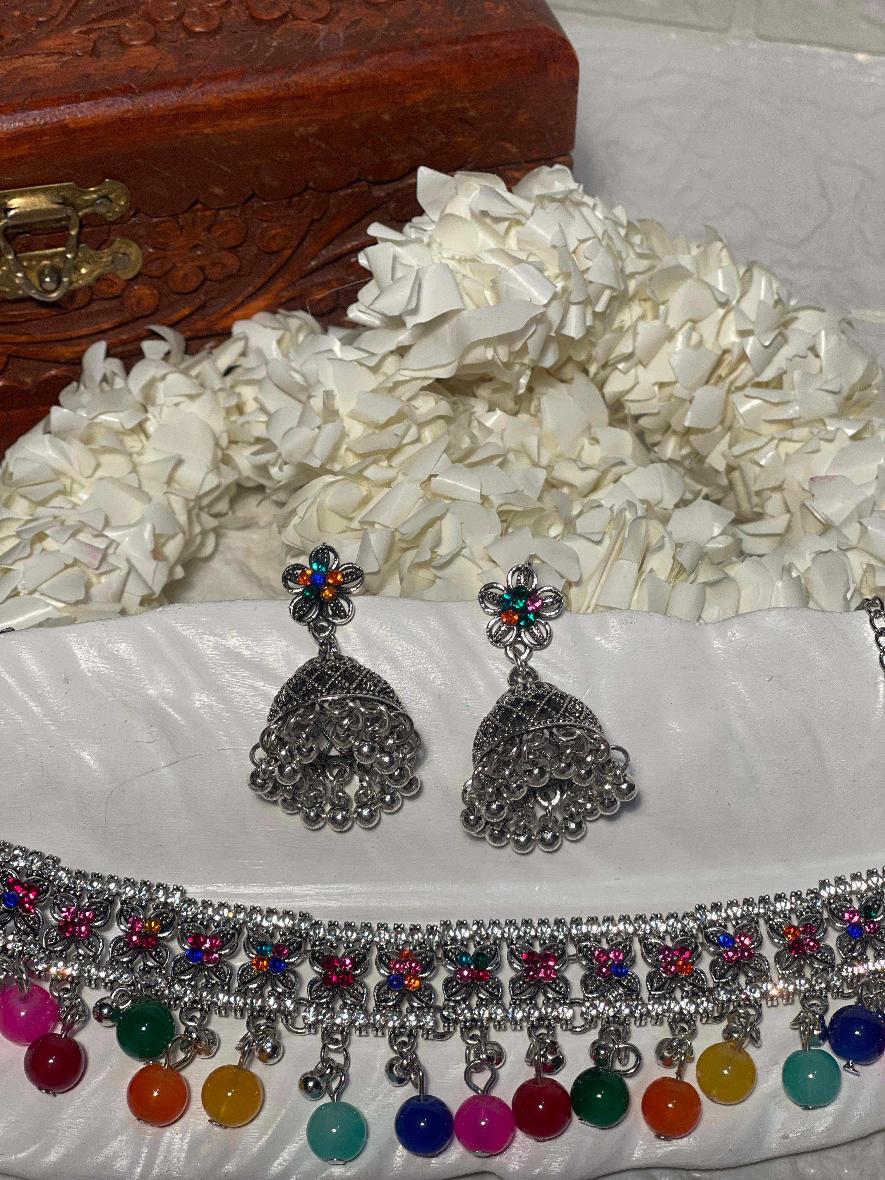 phool set Silver with multi beads-(Gulbano collection) – Mystree Store